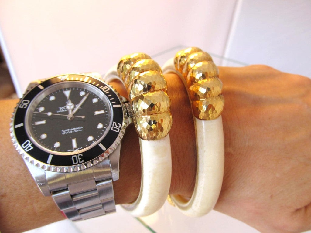 Spectacular Pair Gold and Ivory Bangles at 1stDibs