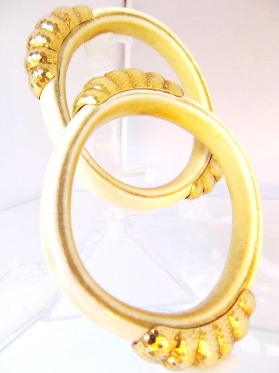 Spectacular Pair Gold and Ivory Bangles at 1stDibs