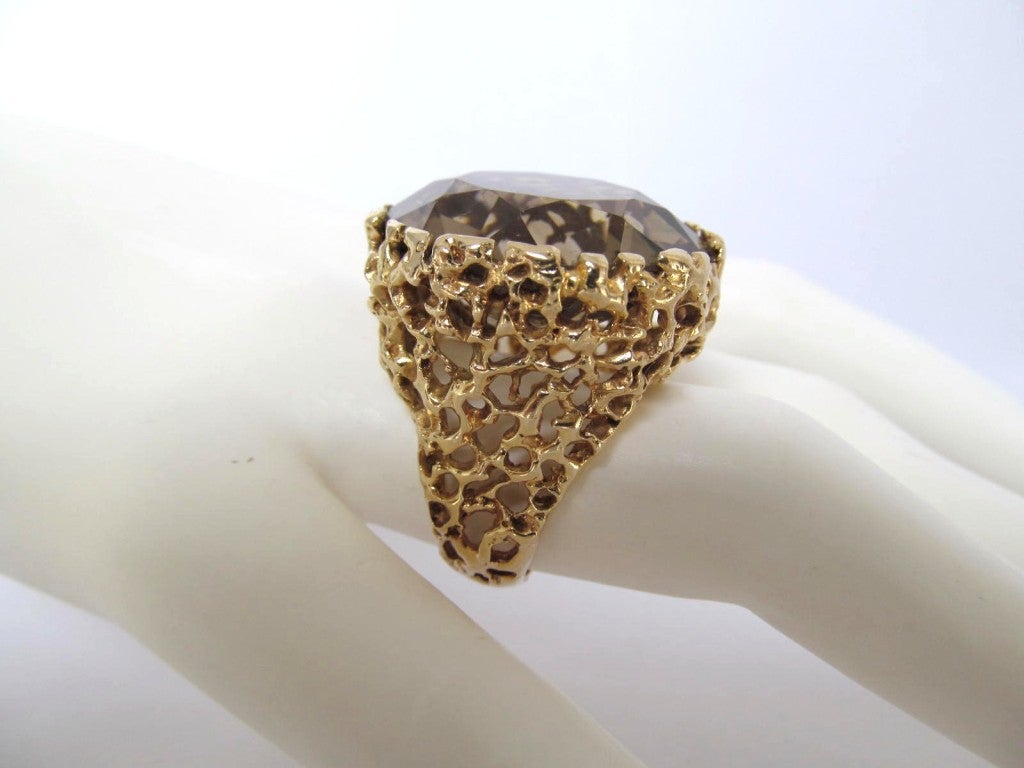 Large Bold Chunky Gold 1960's Smoky Topaz Ring at 1stDibs