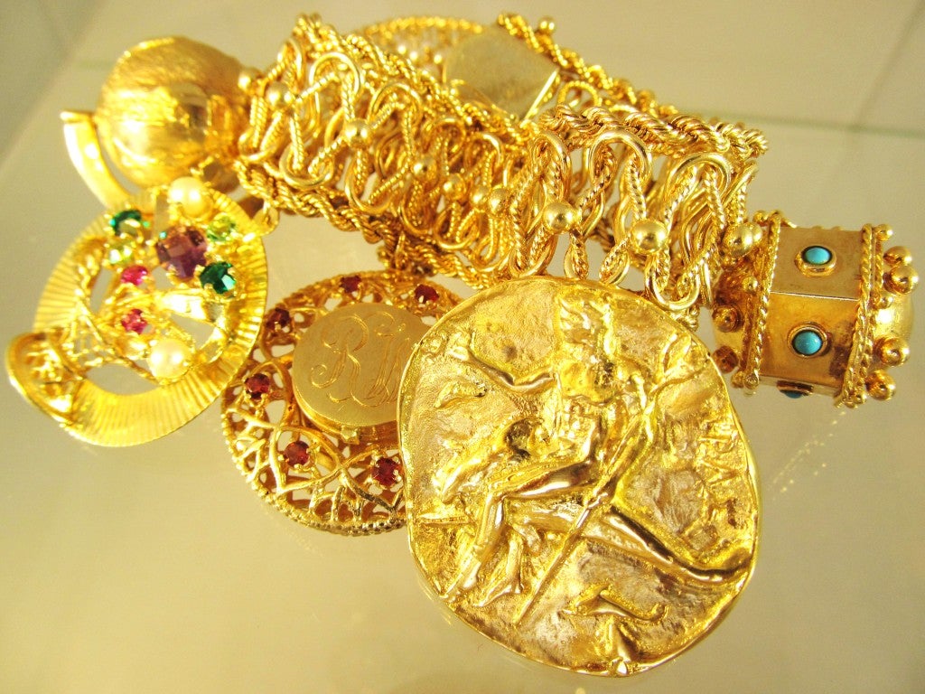 Very Large Gold Charm Bracelet at 1stDibs