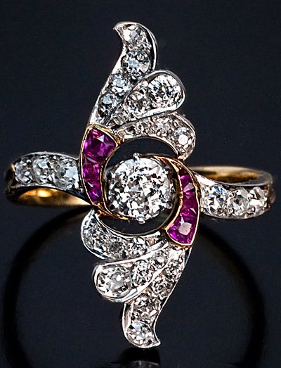 Art Deco Russian Ruby Diamond Gold Platinum Wing Ring at 1stDibs ...