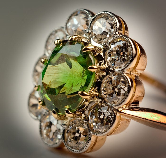 Russian Demantoid Diamond Cluster Ring at 1stDibs