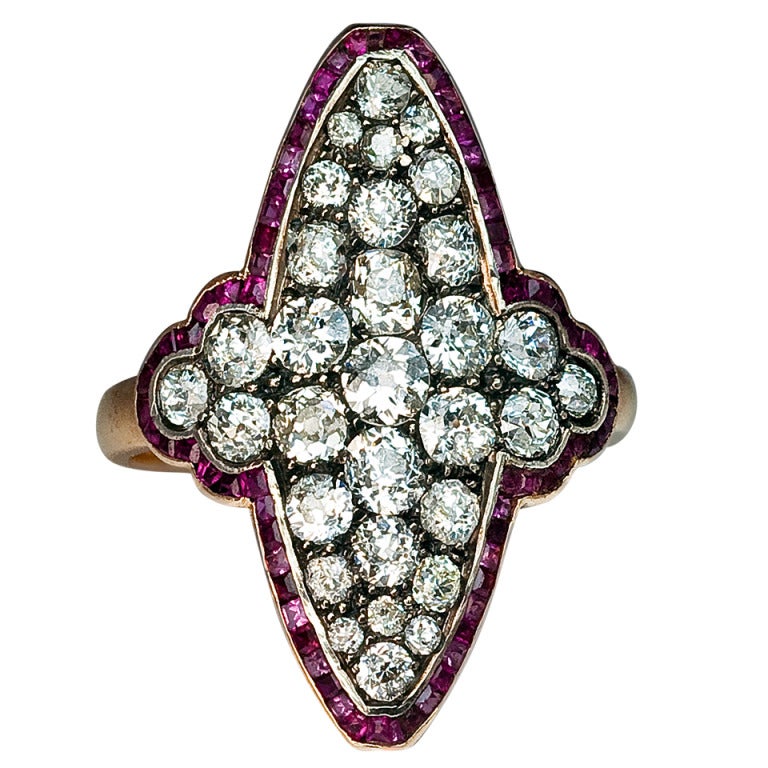 Antique Russian Calibre Cut Ruby Diamond Ring at 1stDibs