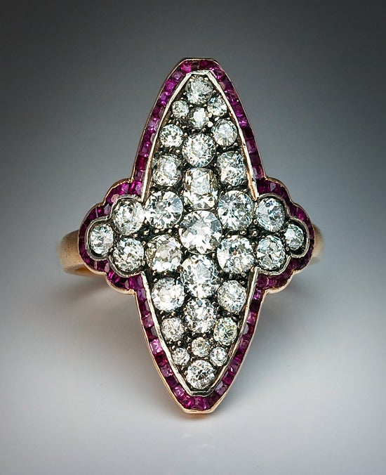 Antique Russian Calibre Cut Ruby Diamond Ring at 1stDibs