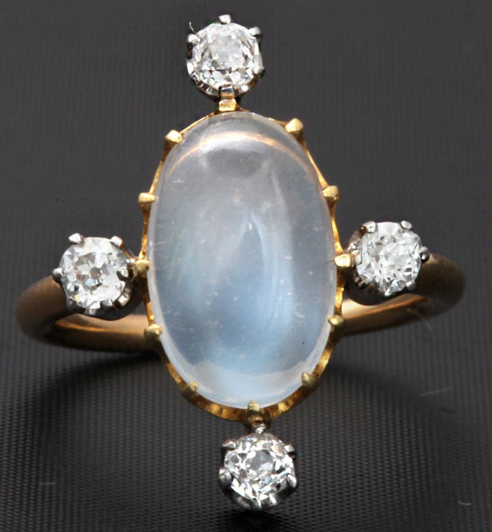 Heavenly French Moonstone and Diamond Ring at 1stDibs