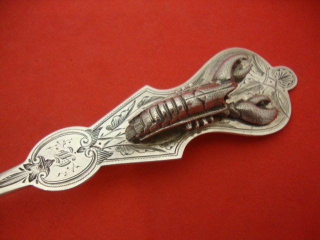Sterling Silver Figural Lobster Spoon w/applied 3-D Lobster For Sale at ...