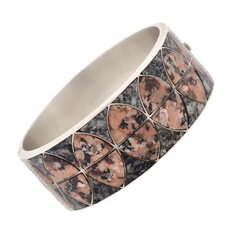 Victorian Inlaid Granite Bangle Bracelet at 1stDibs