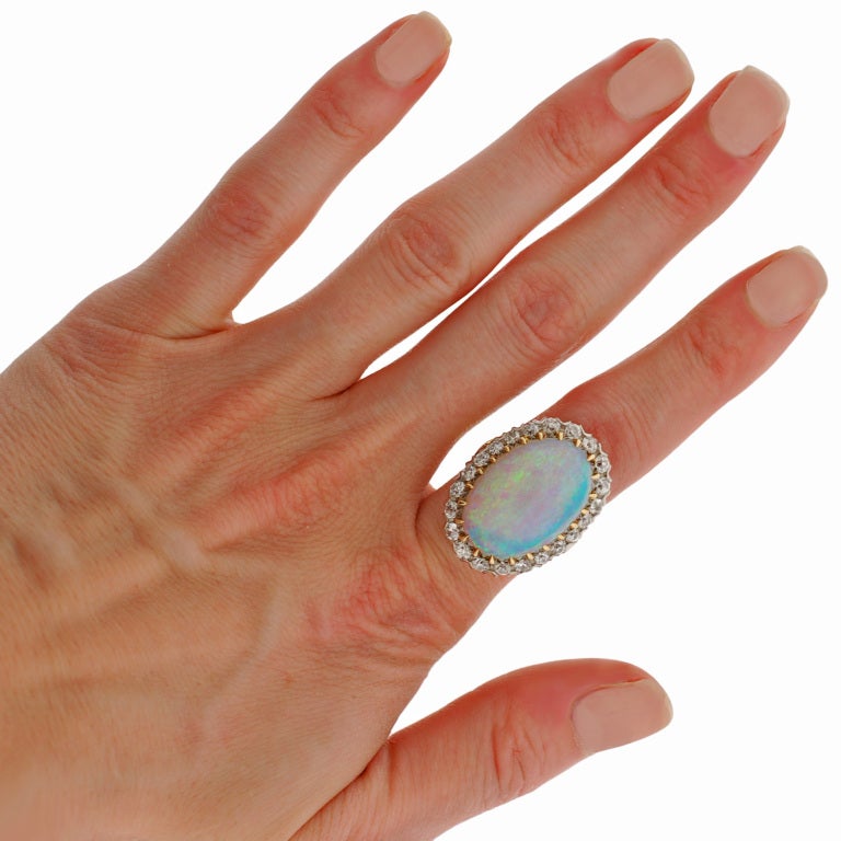 Exquisite Victorian Large Opal Diamond Gold and Sterling Ring at 1stdibs