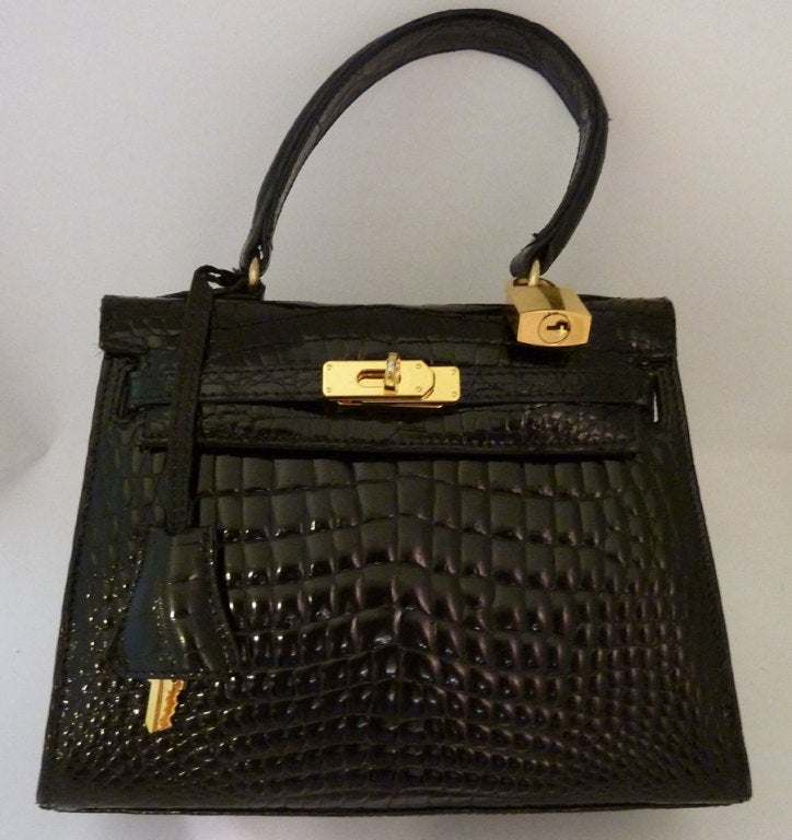 Vintage Signed Siso Italy Black Alligator Kelly Purse For Sale at ...