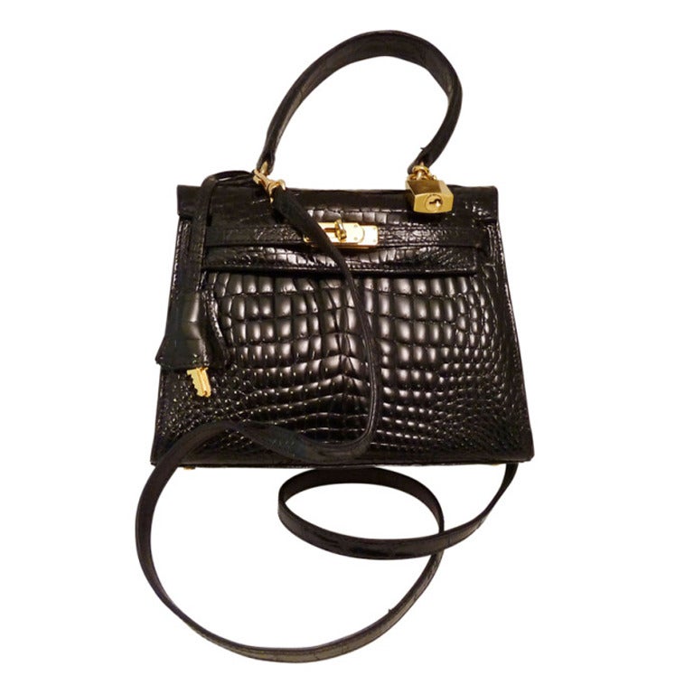 Vintage Signed Siso Italy Black Alligator Kelly Purse For Sale at ...