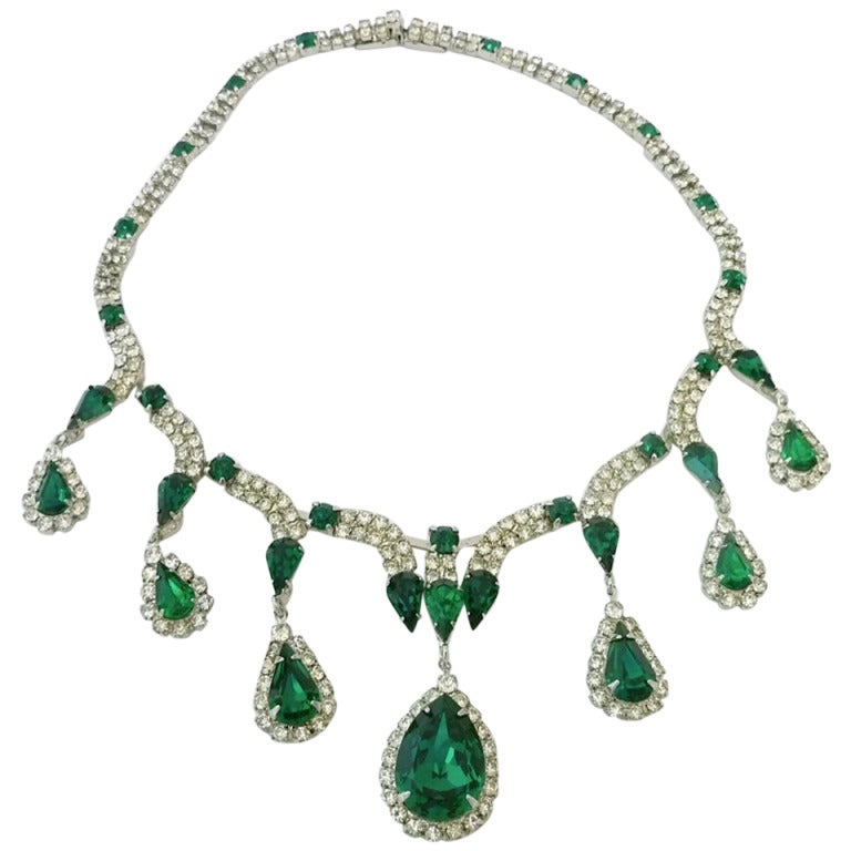 Vintage Signed Early Kramer NY Rhinestone Necklace For Sale at 1stDibs