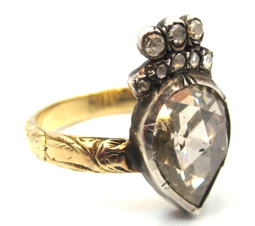 Unique Georgian Era Pear Shaped Rose Cut Diamond Silver Topped Gold ...