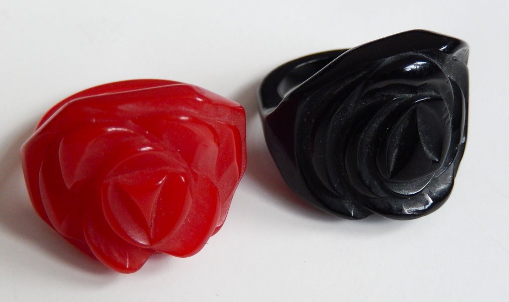 Pair of Carved Bakelite Rings, Art Deco at 1stDibs
