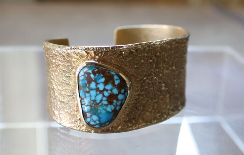 CHARLES LOLOMA Gold and Spiderweb Turquoise Cuff Bracelet For Sale at ...