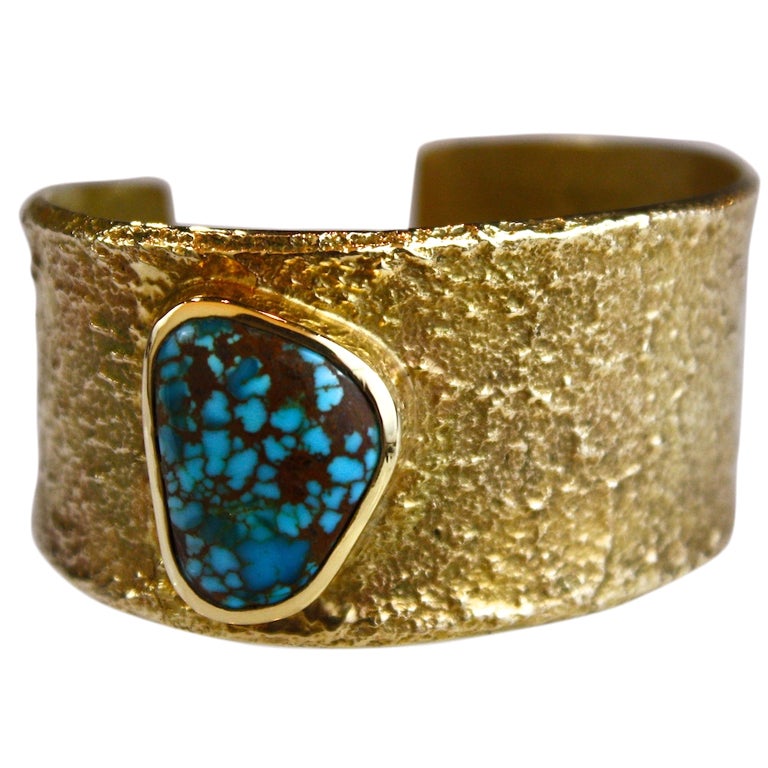 CHARLES LOLOMA Gold and Spiderweb Turquoise Cuff Bracelet For Sale at ...