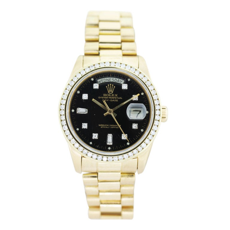 Rolex Yellow Gold Day-Date Watch with After-Market Diamonds at 1stDibs
