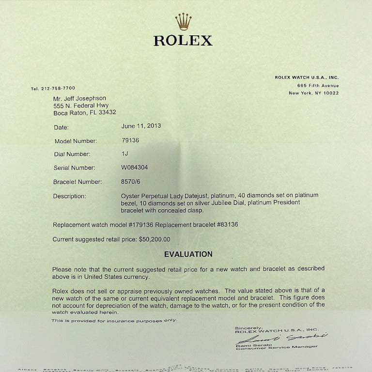 Rolex Lady's Platinum and Diamond Datejust Wristwatch Ref 79136 at 1stDibs