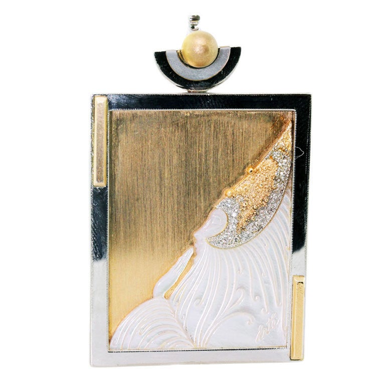 ERTE CIRCLE GALLERY Mother of Pearl Yellow Gold Pin/Enhancer at 1stDibs