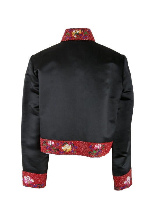Shanghai Tang Black and Red w/Embroidery and Beading Mandarin Jacket ...
