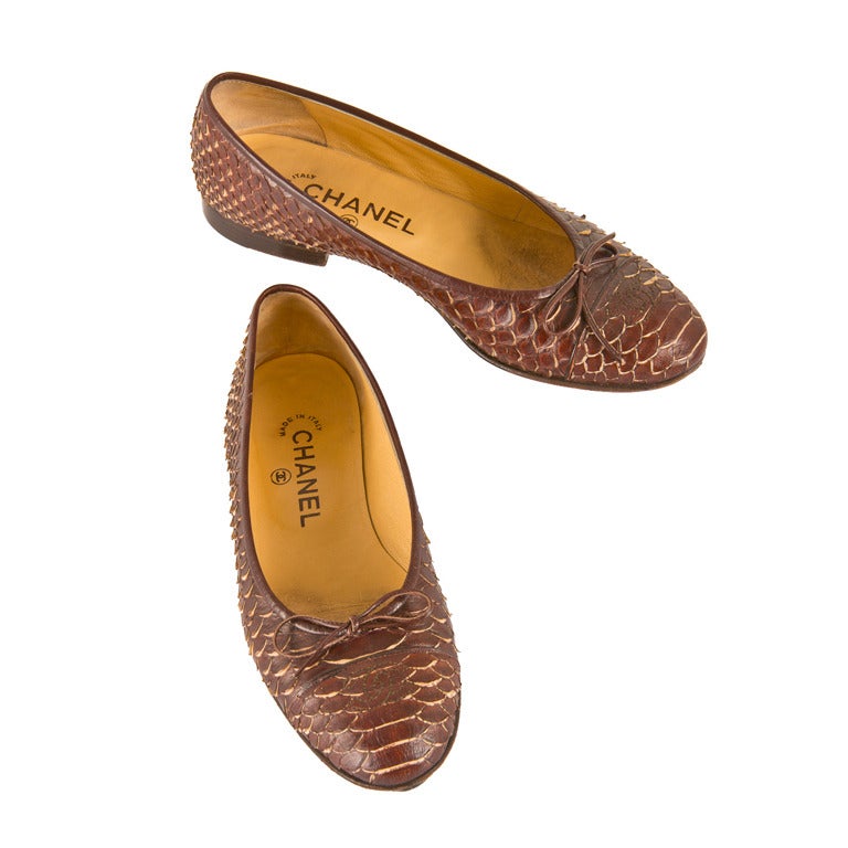 Chanel Brown Python Ballerina Flats For Sale at 1stDibs