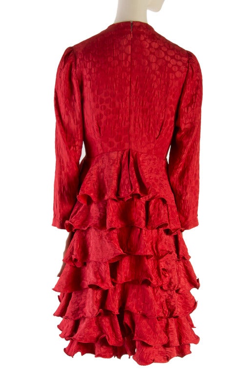 1950's Vintage Hattie Red Tiered Ruffle Dress For Sale at 1stDibs