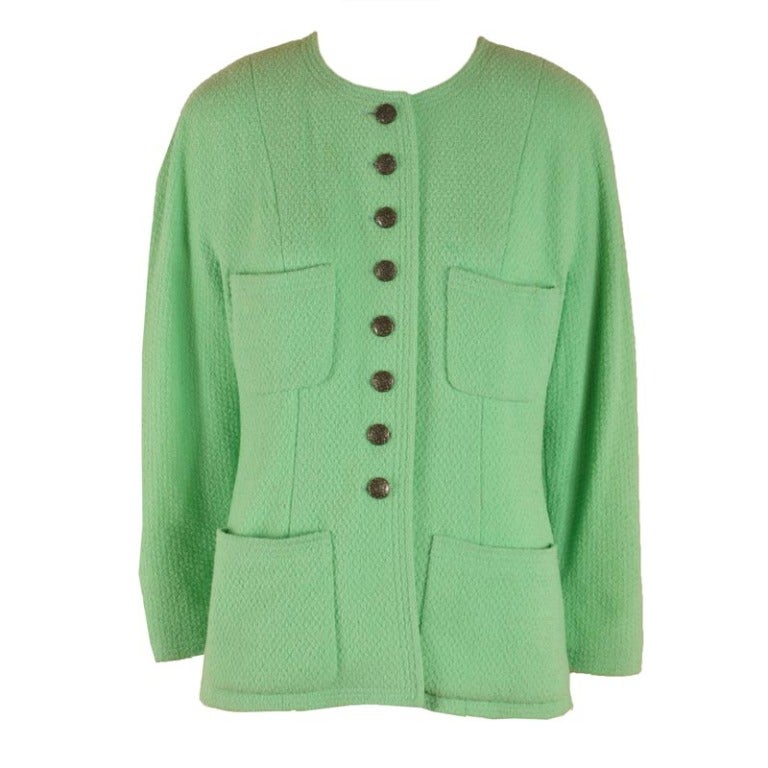 Chanel Green Wool Box Jacket with Four Pockets For Sale at 1stDibs ...