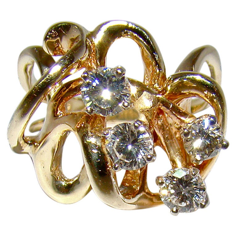 Free Formed Design with Diamonds Ring. For Sale at 1stDibs
