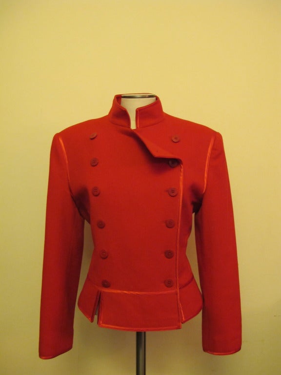 Louis Féraud Brilliant Red Double Breasted Jacket For Sale at 1stDibs