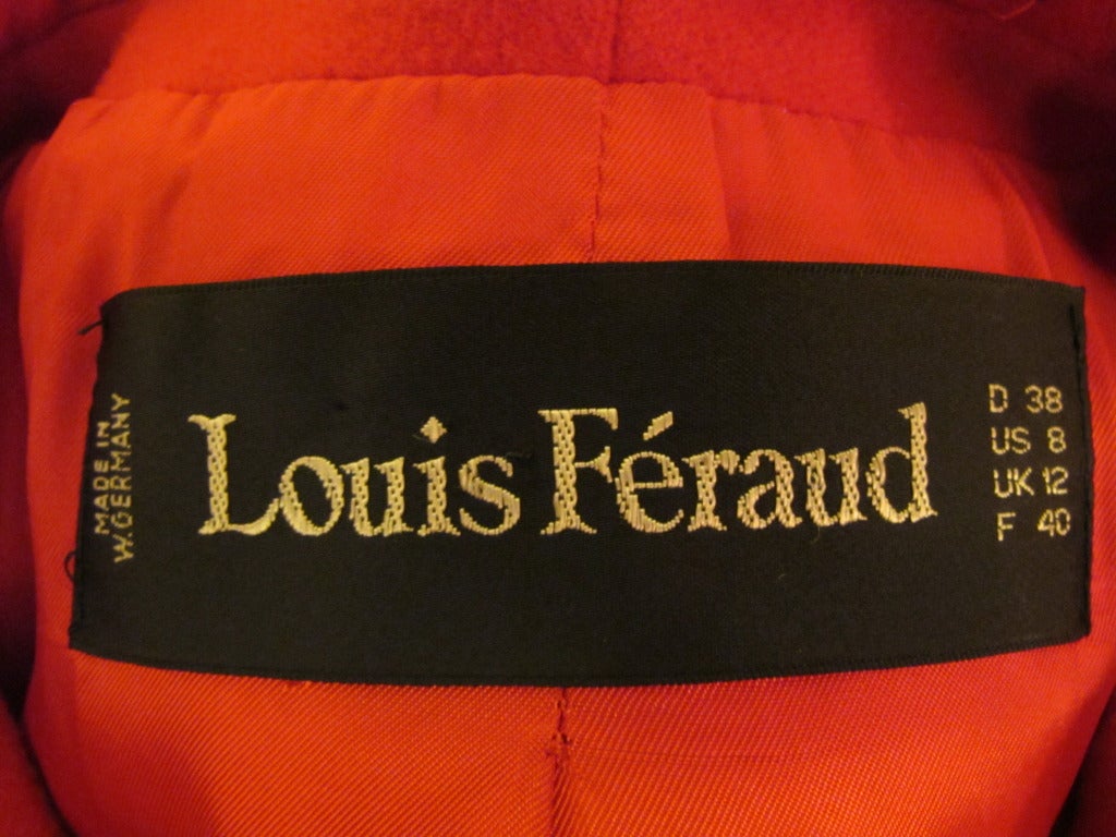 Louis Féraud Brilliant Red Double Breasted Jacket For Sale at 1stDibs