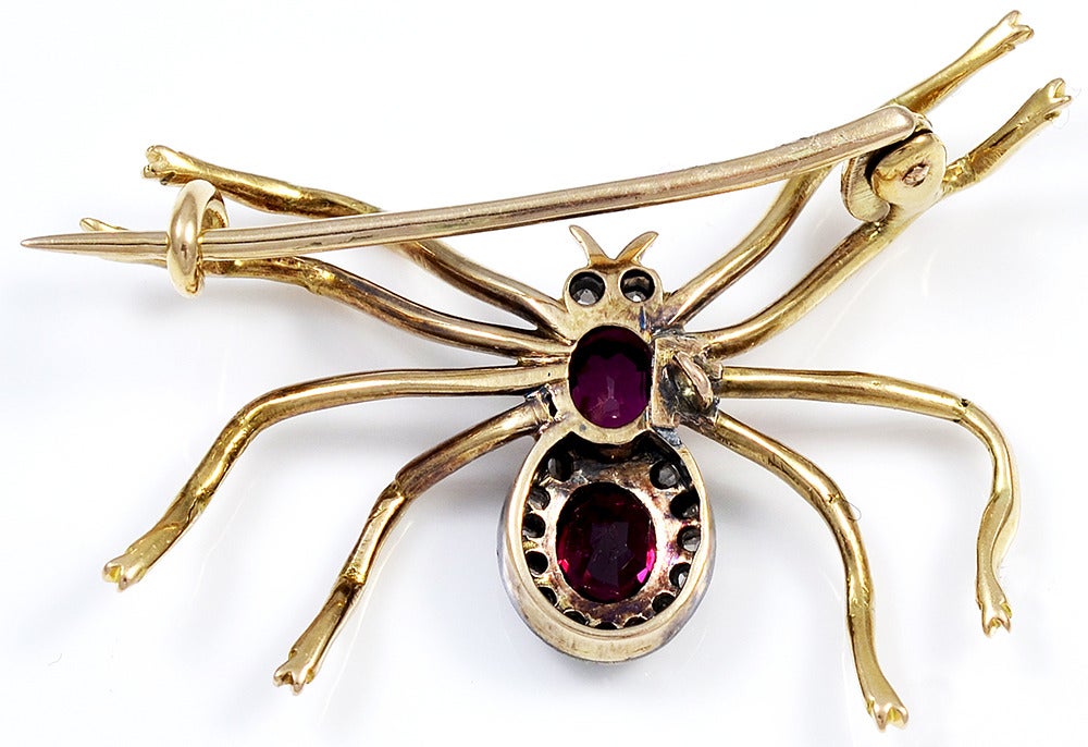 A Victorian Ruby Rose Diamond Spider Brooch at 1stDibs