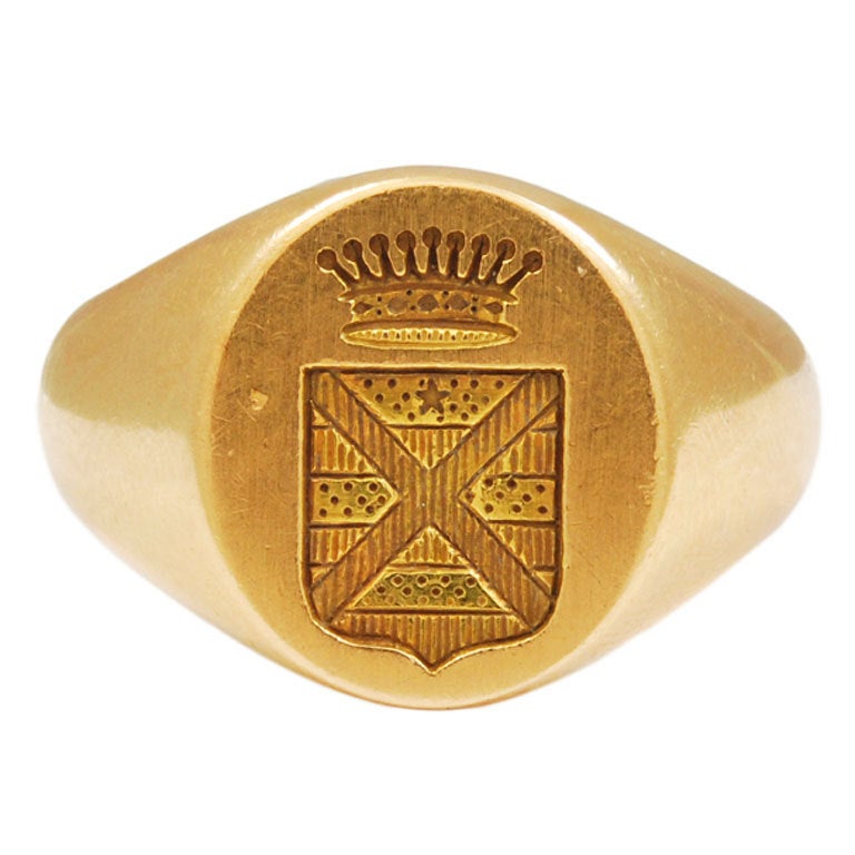 French 19th Century Gold Crested Intaglio Ring at 1stDibs