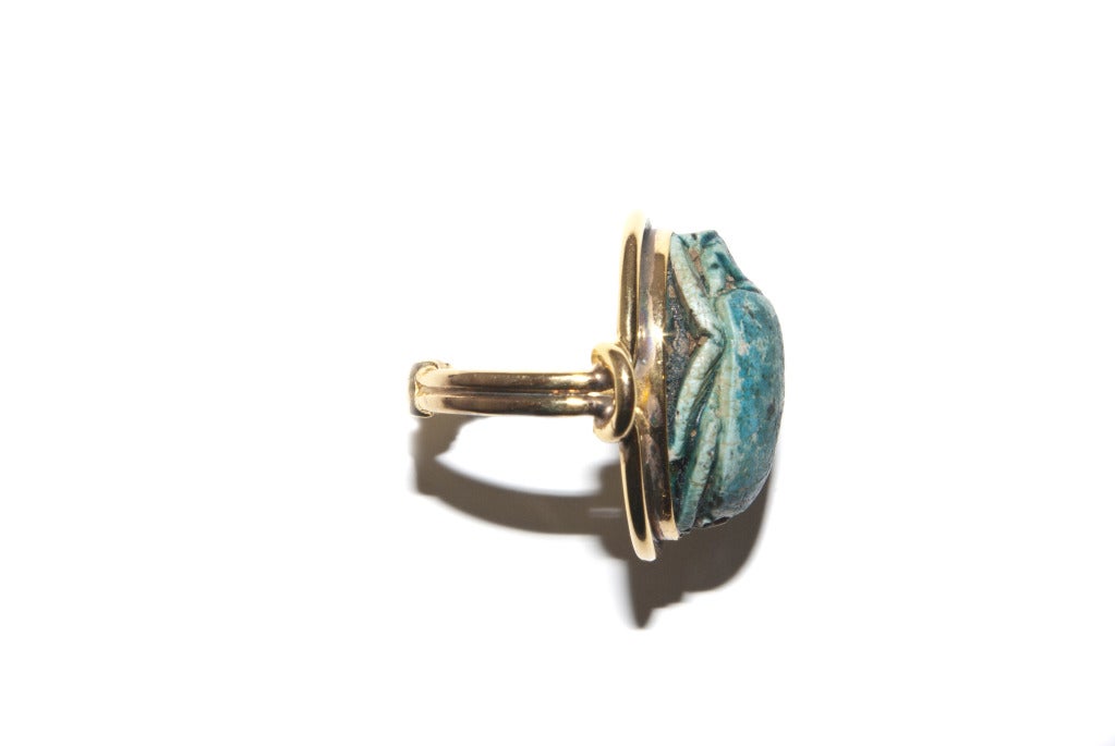 Antique Egytpian Revival ancient faience Scarab Ring at 1stDibs