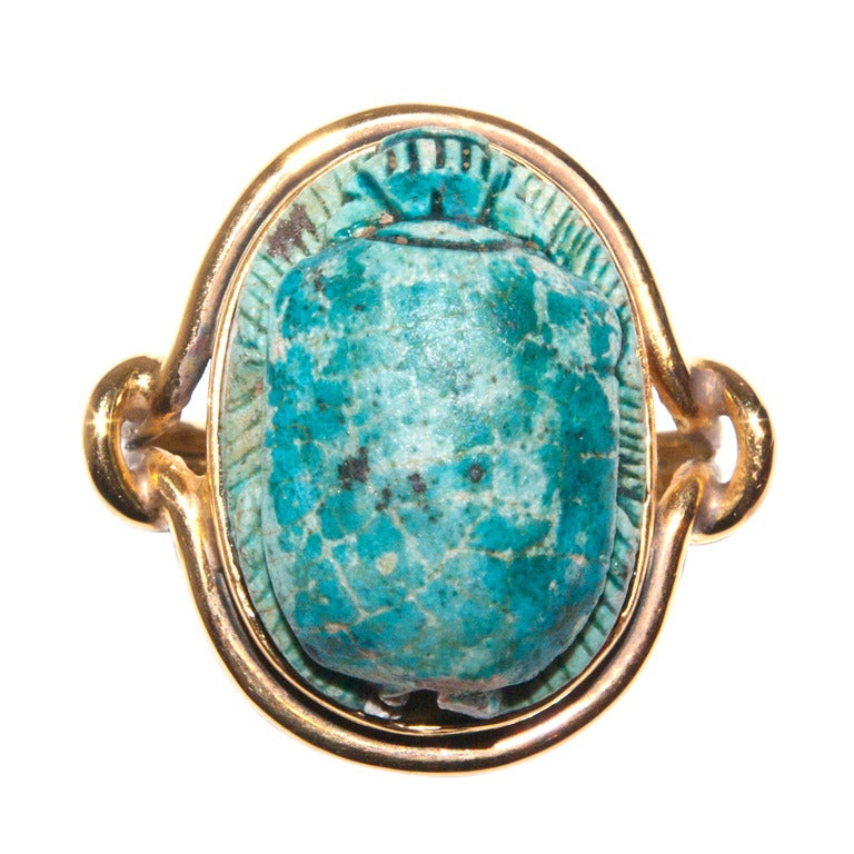 Antique Egytpian Revival ancient faience Scarab Ring at 1stDibs