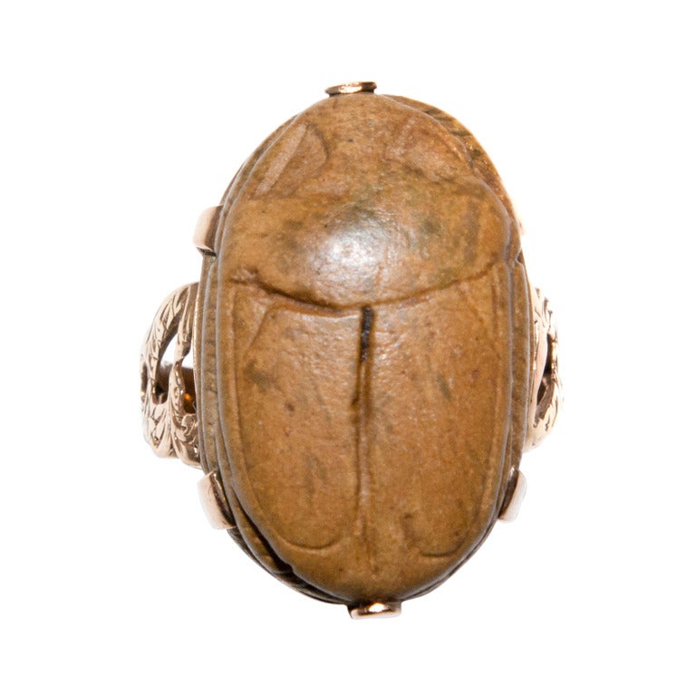 A large Antique Egytpian ancient brown faience Scarab Ring at 1stDibs