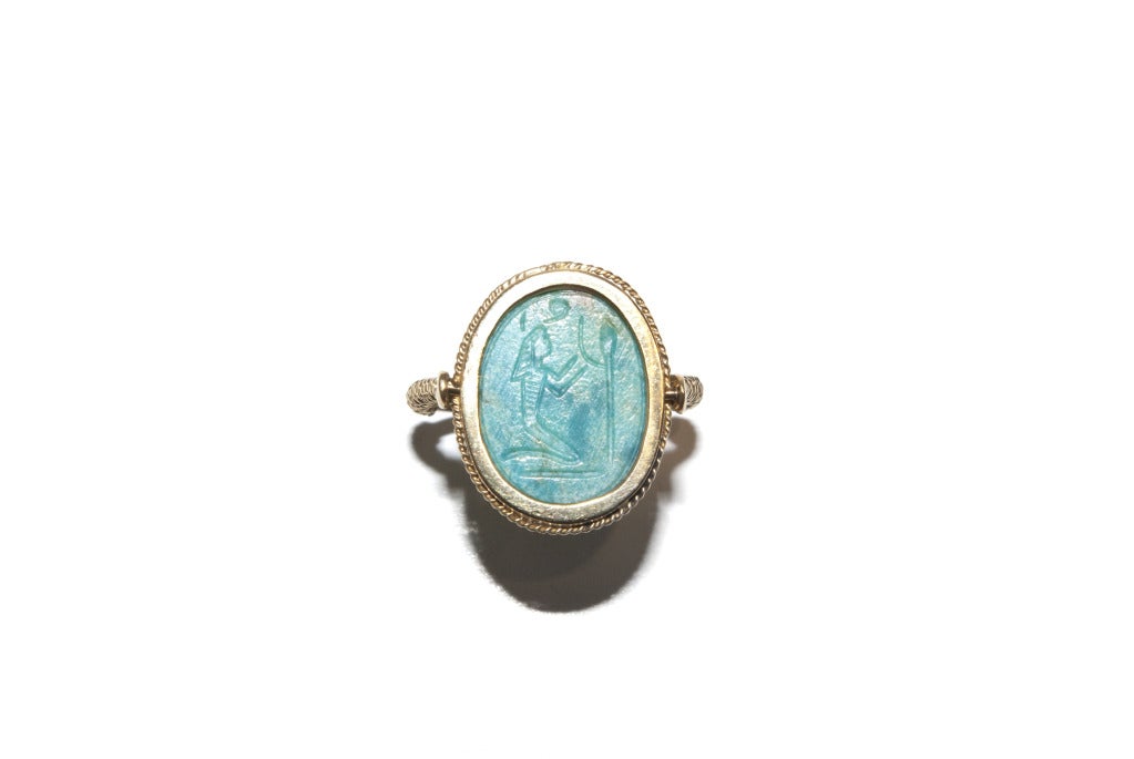 Antique Egytpian carved Amazonite revolving Scarab Ring at 1stDibs