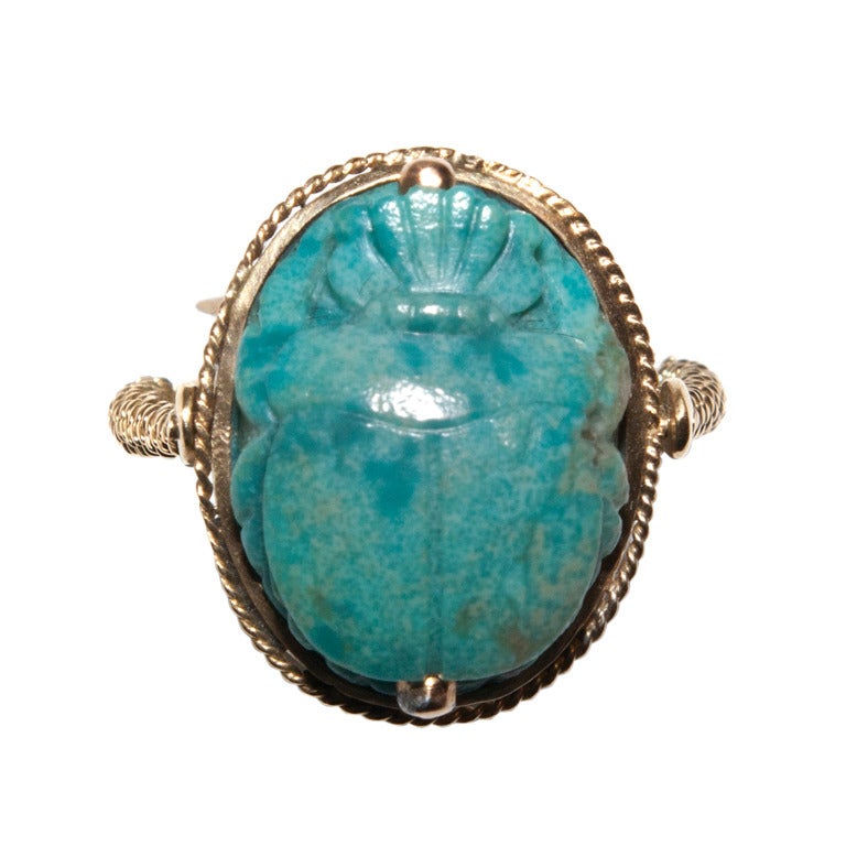 Antique Egytpian carved Amazonite revolving Scarab Ring at 1stDibs