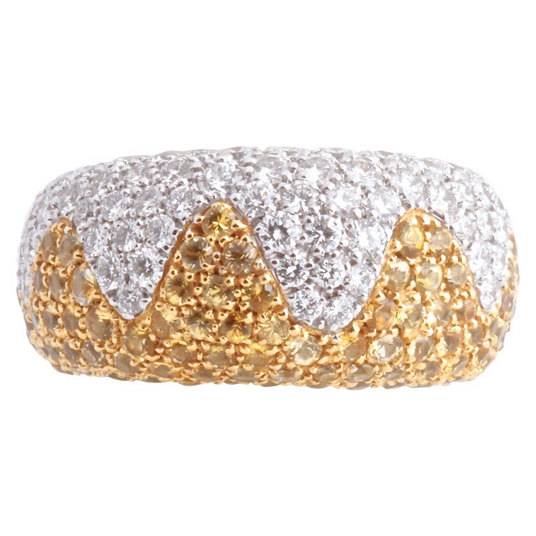 CHOPARD Yellow Sapphire Wave Gold Ring For Sale at 1stDibs