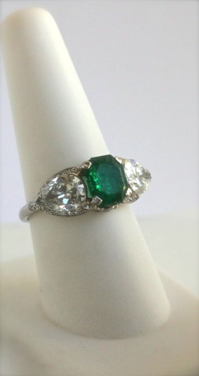 ELLIS BROTHERS Emerald Diamond Platinum Ring For Sale at 1stDibs