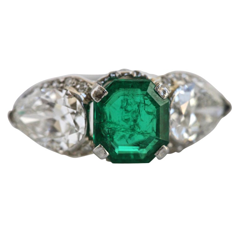 ELLIS BROTHERS Emerald Diamond Platinum Ring For Sale at 1stDibs