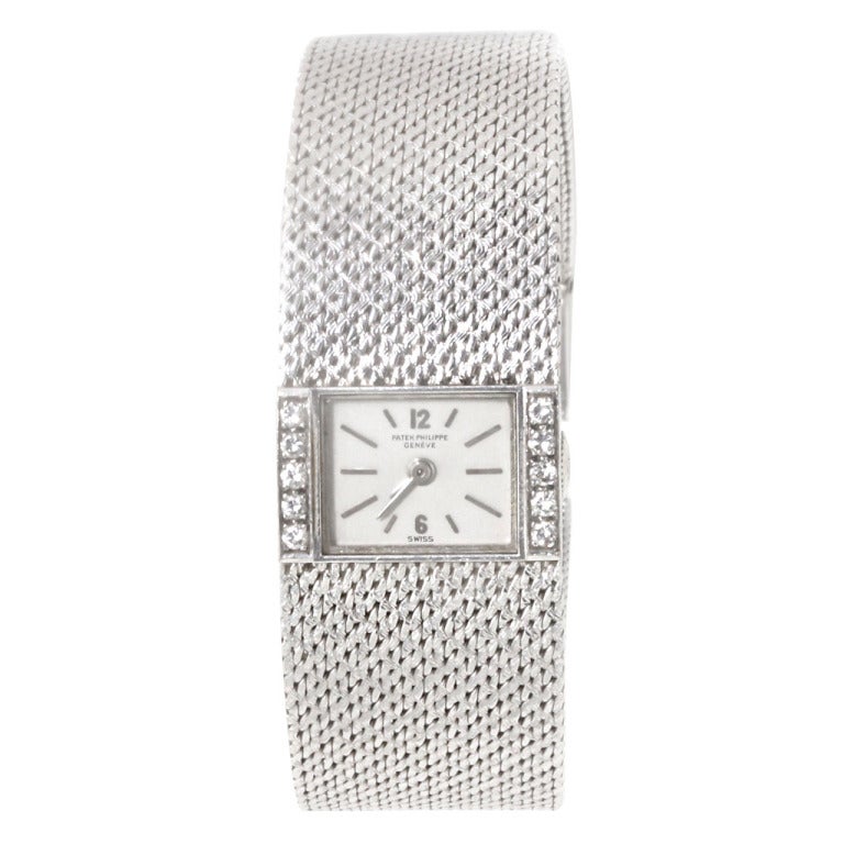 Patek Philippe Lady's White Gold and Diamond Bracelet Watch For Sale at ...