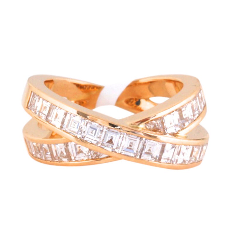 Chopard Emerald-Cut Diamond Gold Double Ring For Sale at 1stDibs