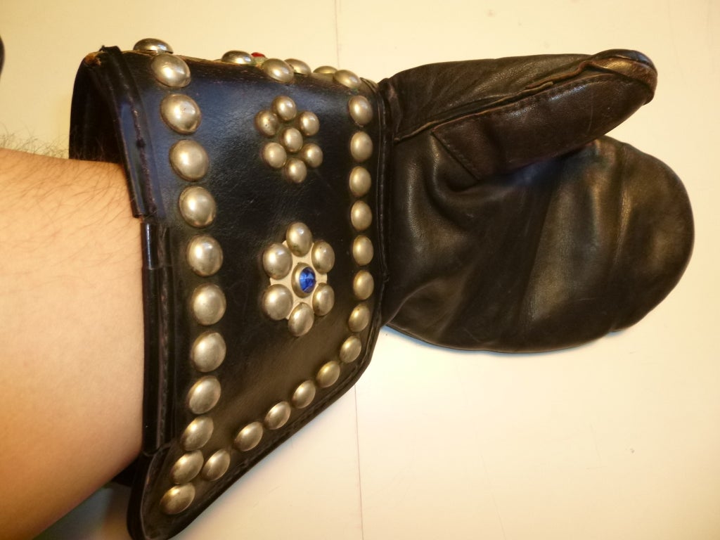 Vintage 1940s/50s Customized Leather Motorcycle Gauntlet Gloves For ...