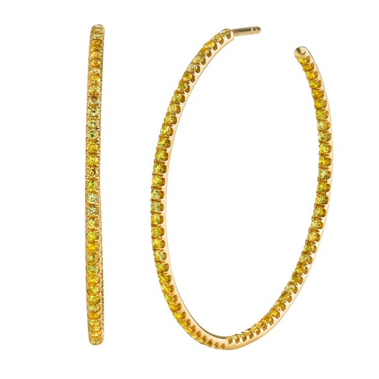 Tamir Natural Fancy Intense Yellow Diamond Hoop Earrings at 1stDibs