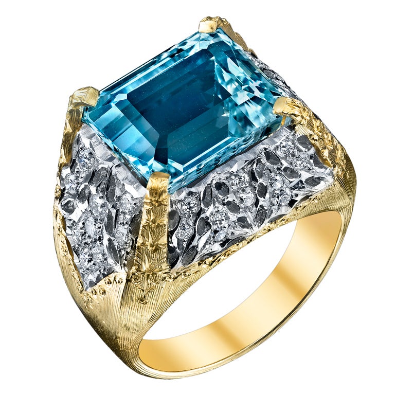Traditional "Florentine" Style Aquamarine Ring. at 1stDibs