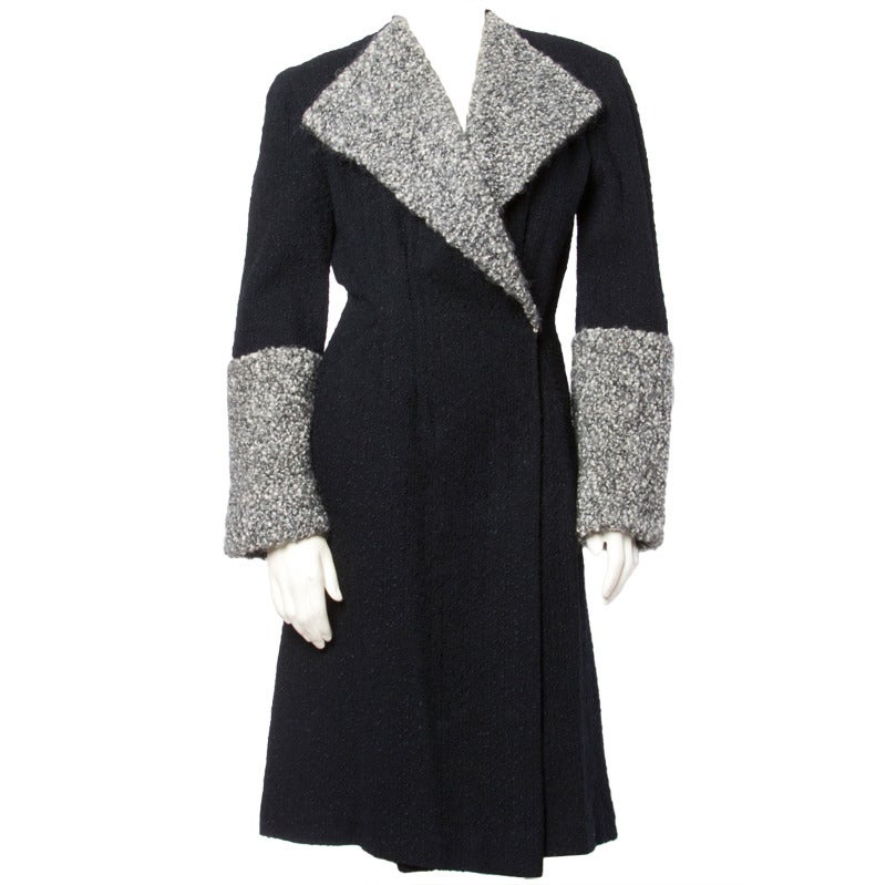 Vintage 1940s 40s Gray + Black Boucle Wool Fit and Flare Princess Coat ...