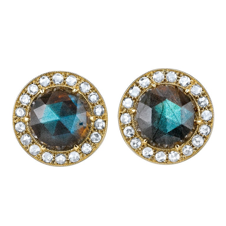 Labradorite Diamond Studs For Sale at 1stDibs