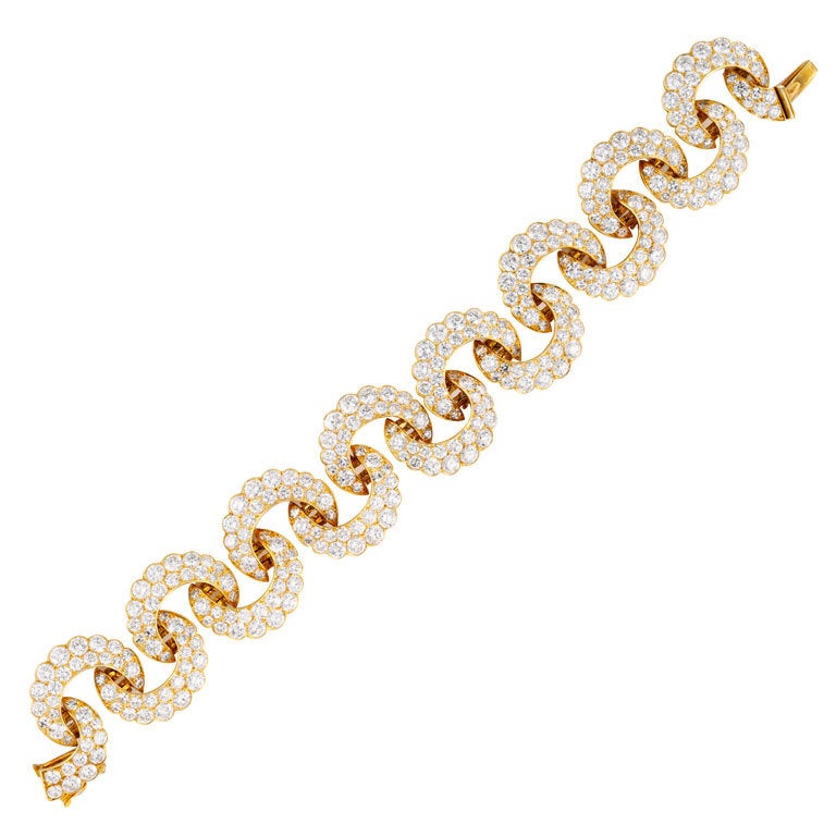 CARTIER PARIS Diamond Gold Crescent Bracelet at 1stDibs