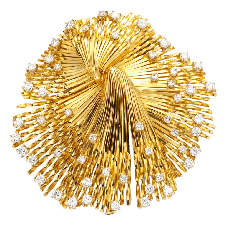 Gold and Diamond Spray Brooch at 1stDibs