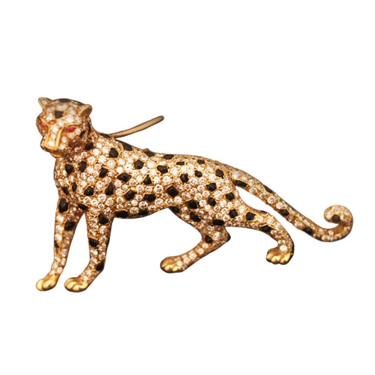 Iconic 1980s Cartier Panther Diamond Onyx Brooch at 1stDibs | panther ...