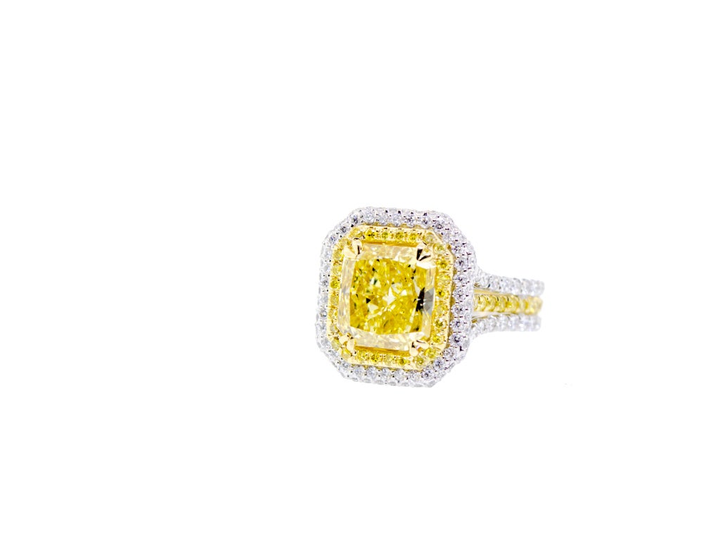 4 Carat Natural Fancy Intense Radiant Cut Diamond Ring at 1stDibs